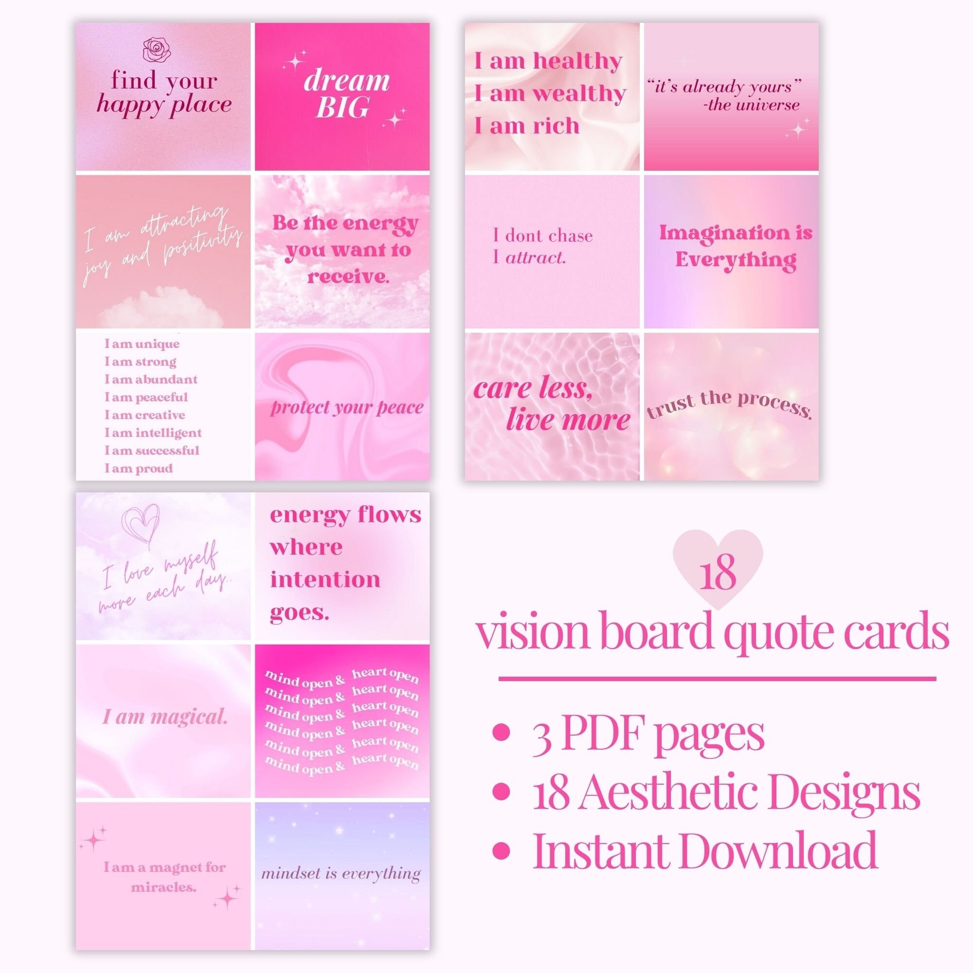 Pink Vision Board Quotes| Printable Vision Board Words, Positive ...