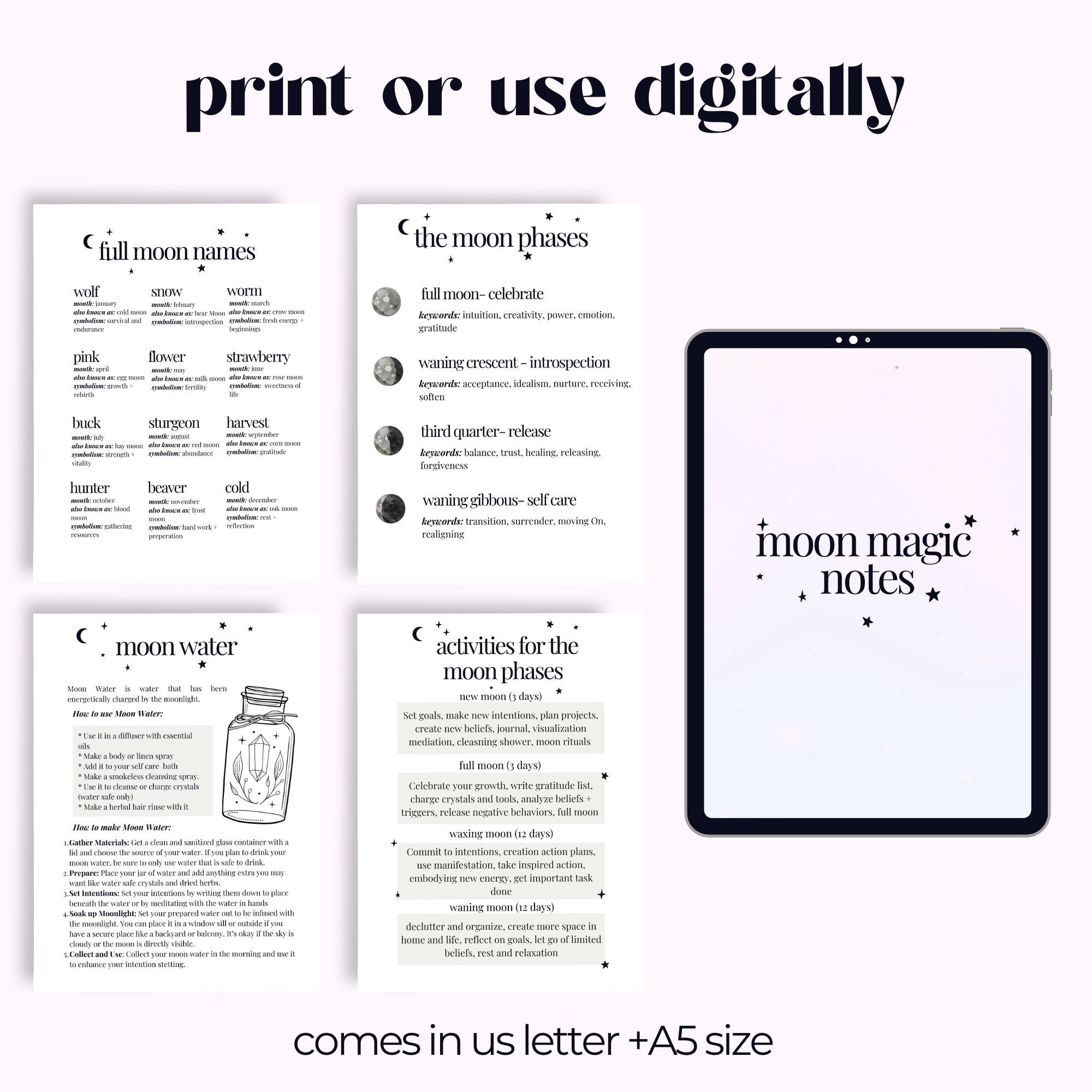 Moon Magic Cheat Sheets Printable Grimoire Pages Lunar Magic Guide US ...