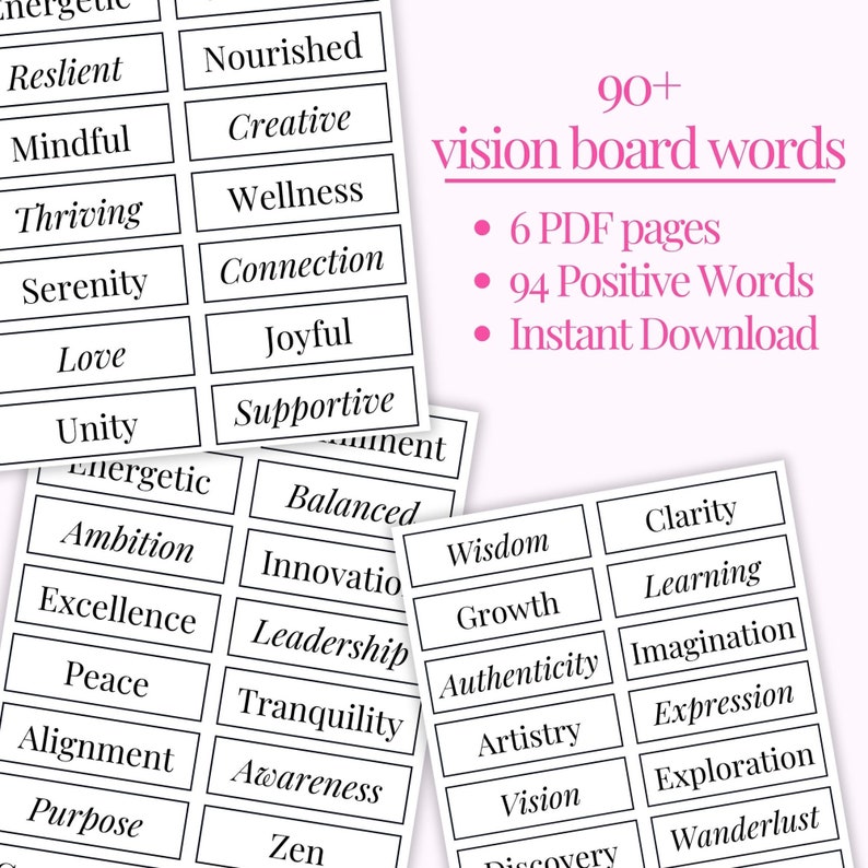 Positive Affirmation Words for Vision Board | Printable Cutouts (PDF ...
