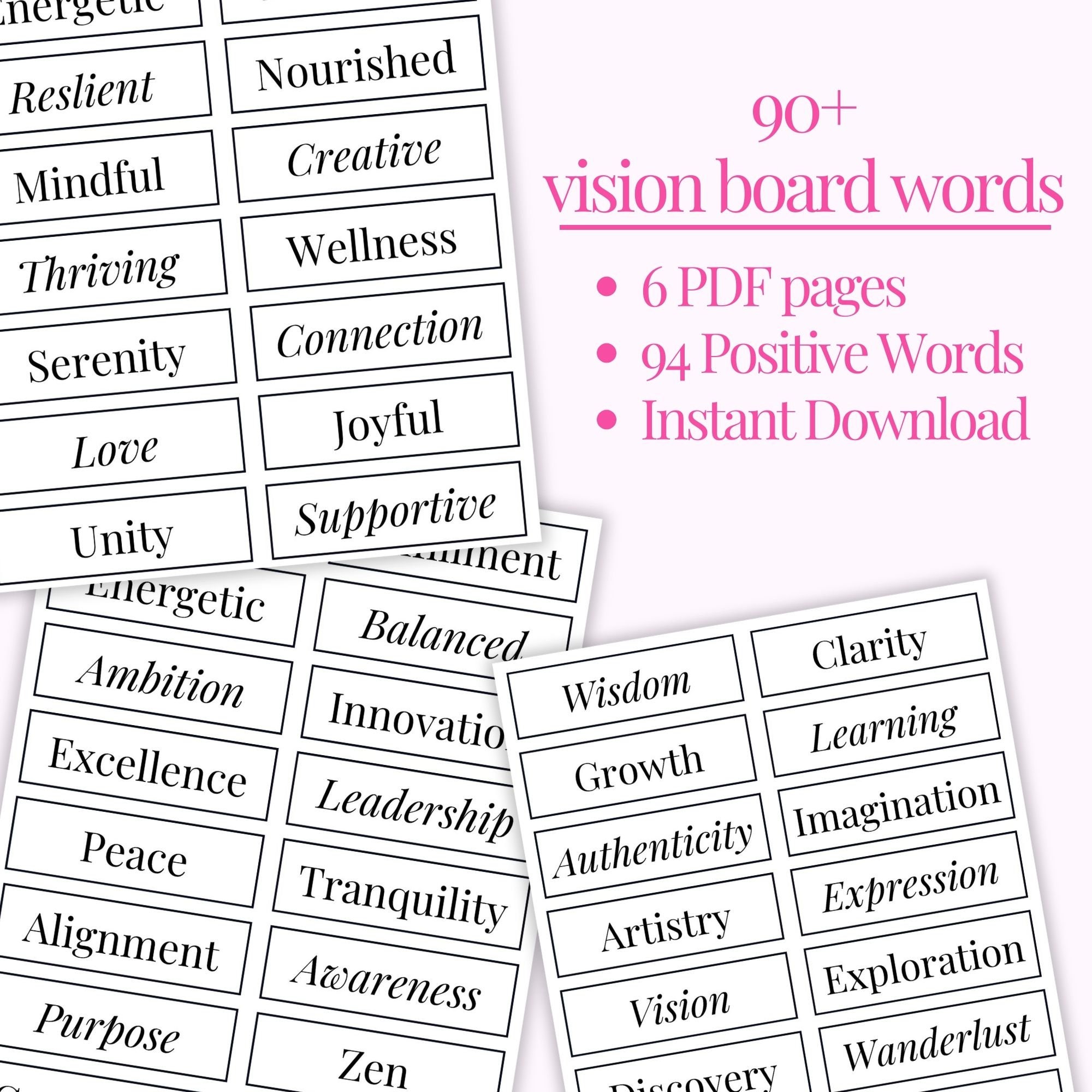Printable Vision Board Words| Positive Words for Vision Board, 2025 ...