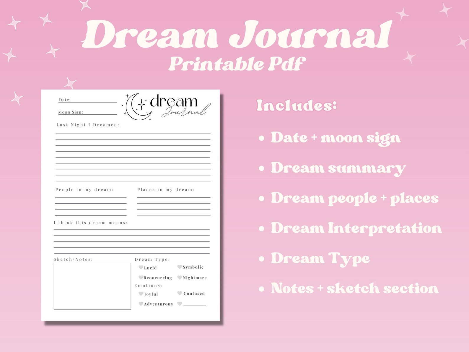 Dream Journal Printable Dream Tracker Dream Diary Instant - Etsy