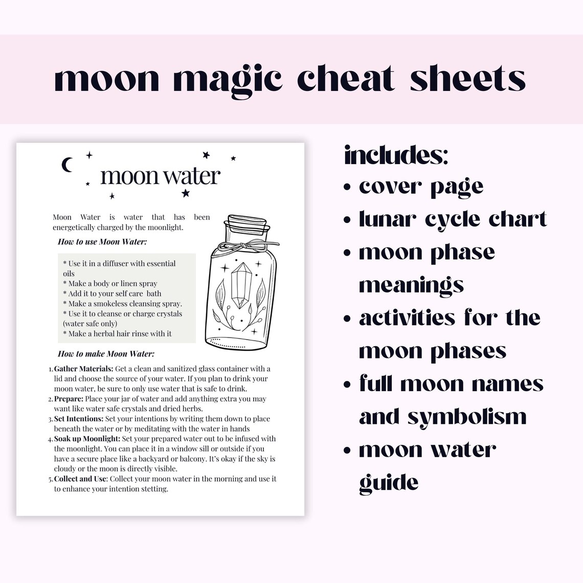 Moon Magic Cheat Sheets| Printable Grimoire Pages | Lunar Magic Guide ...