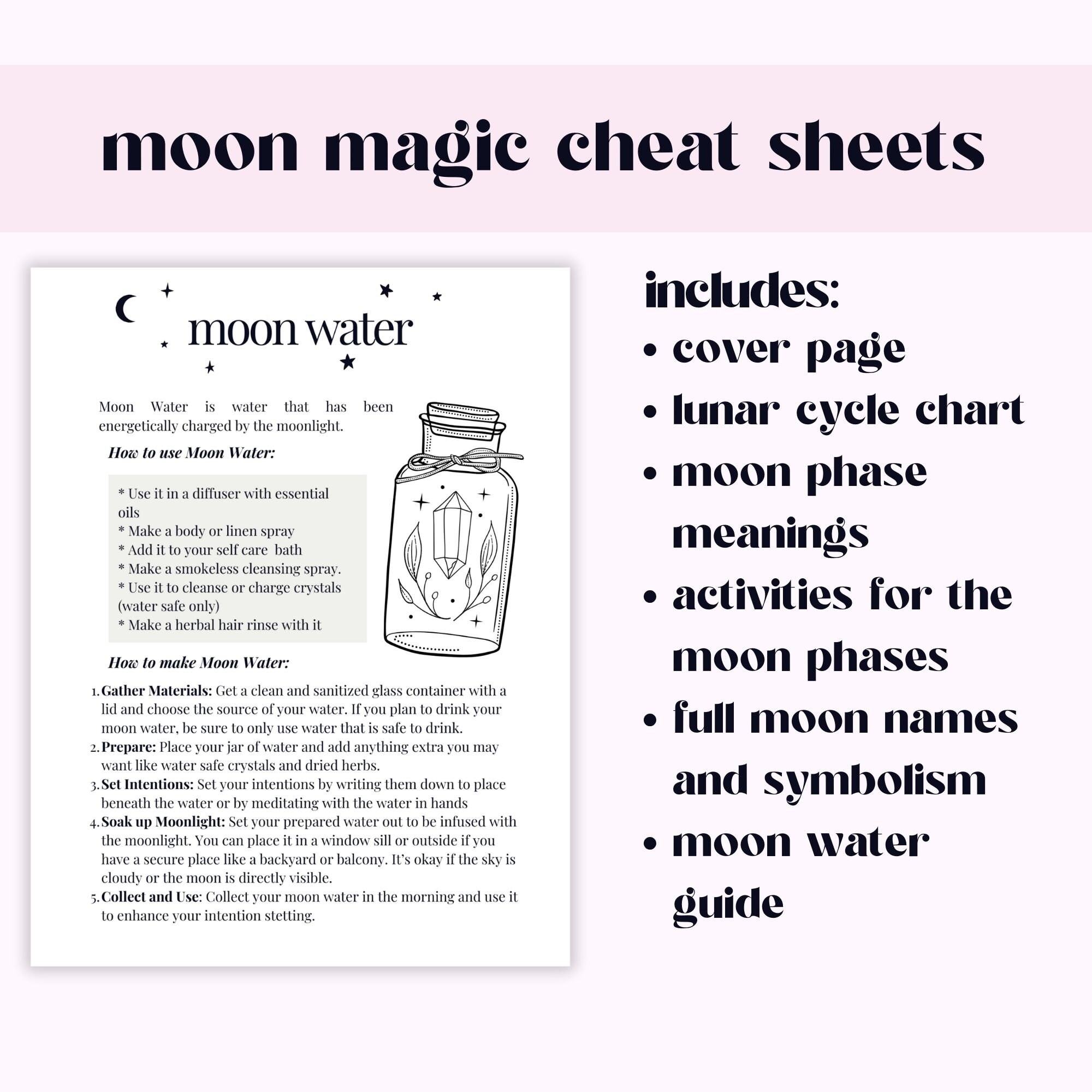 Moon Magic Cheat Sheets Printable Grimoire Pages Lunar Magic Guide US ...