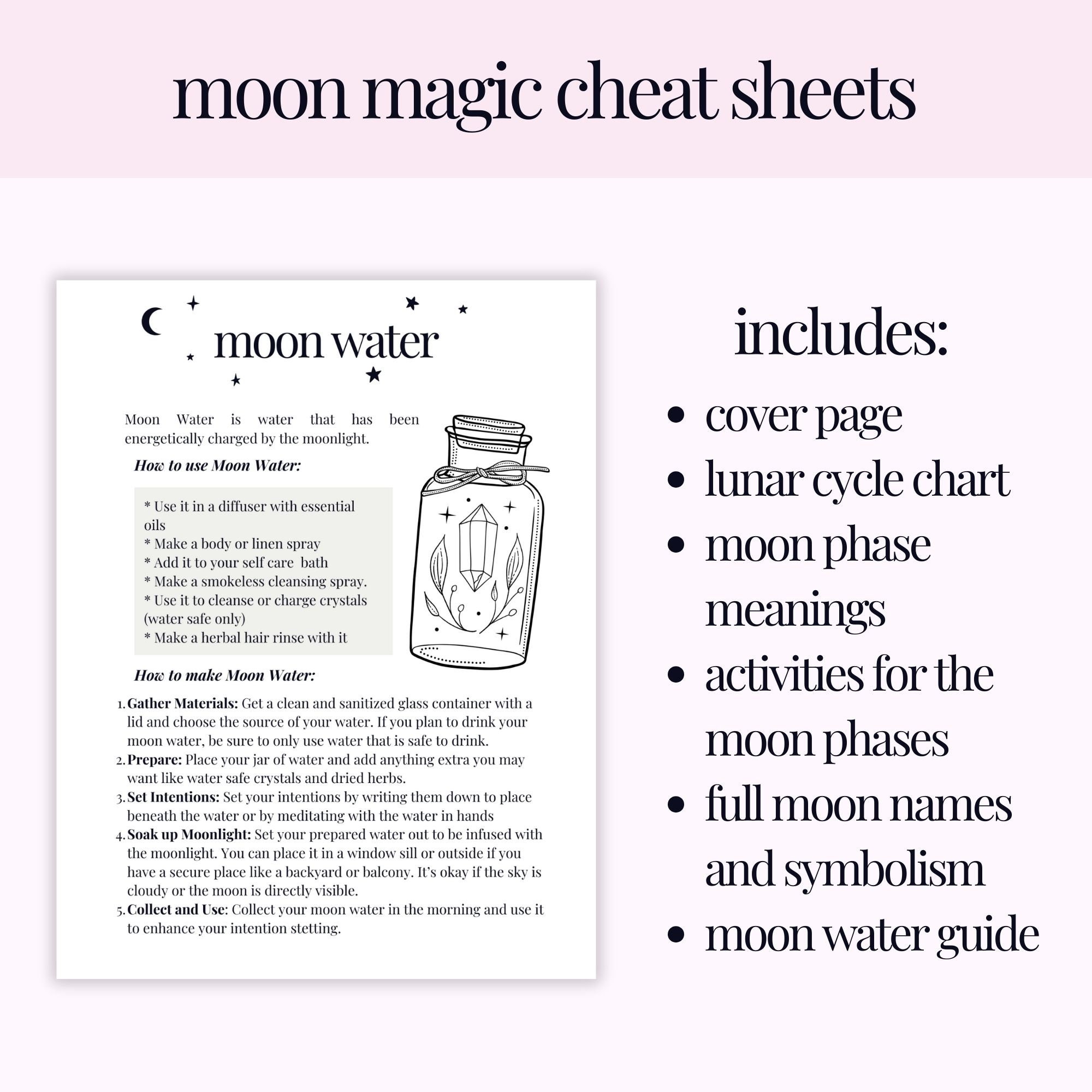 Moon Magic Cheat Sheets Printable Grimoire Pages Lunar - Etsy