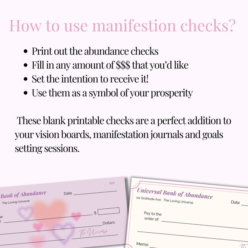 Money Manifestation Checks Abundance Check, Vision Board Check ...