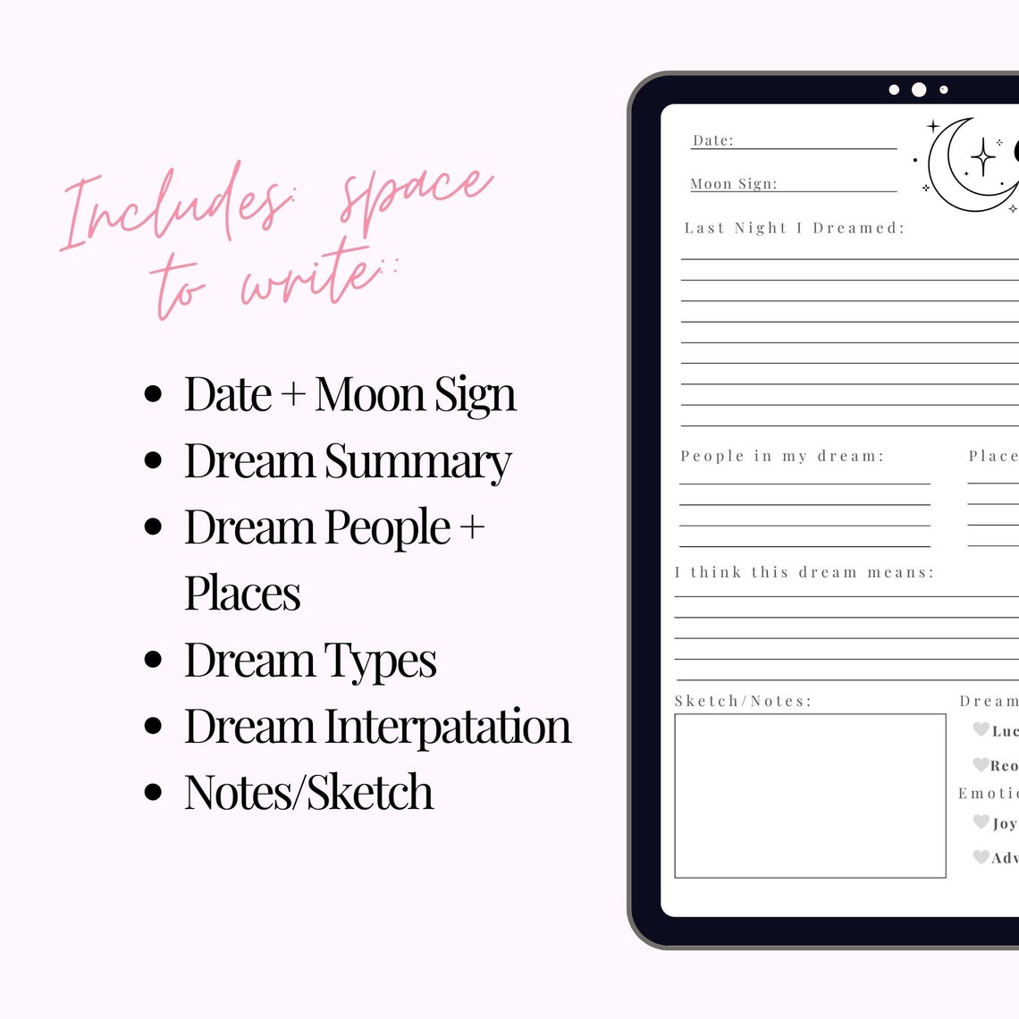 Dream Journal Printable, Dream Tracker, Dream Diary, Instant Download ...