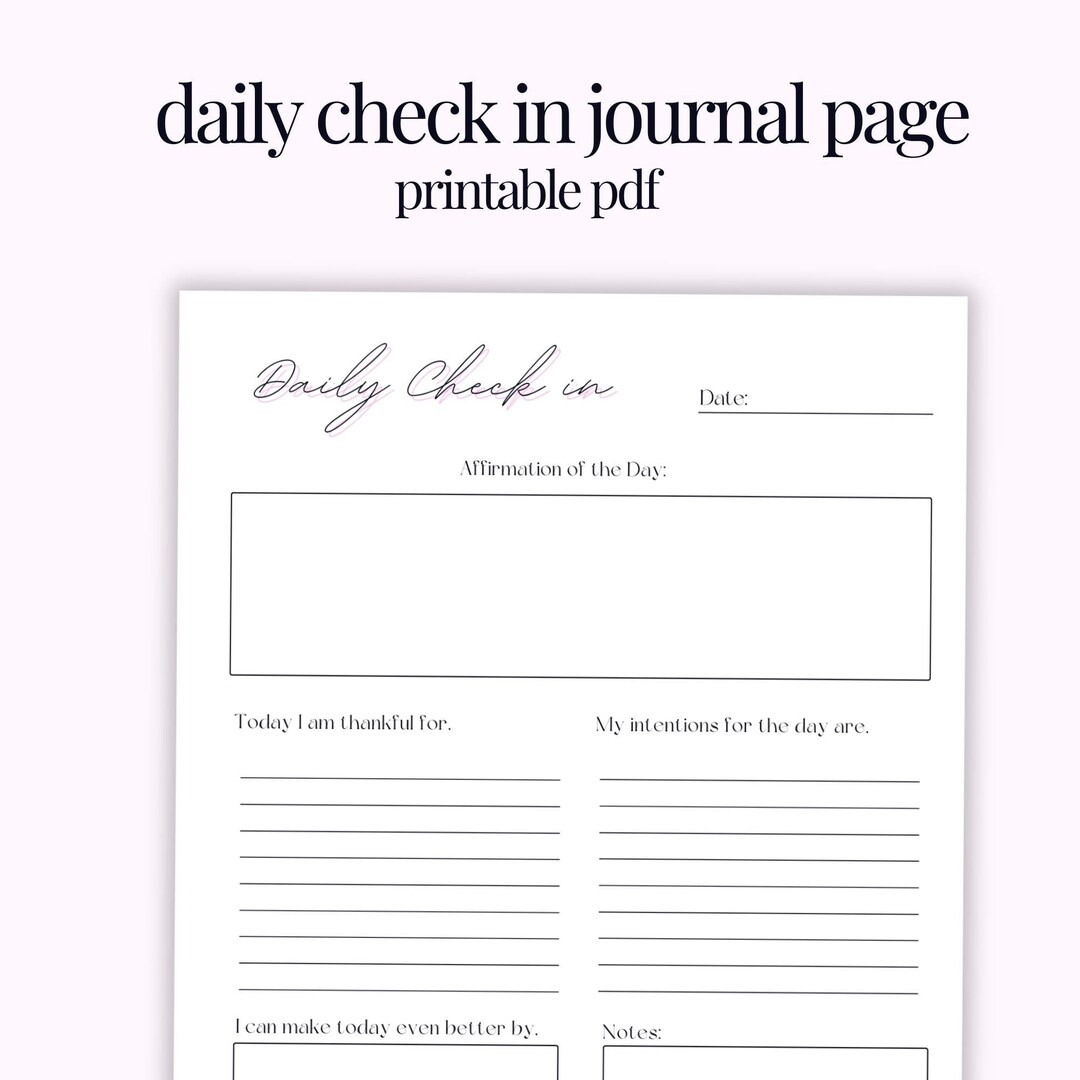 Daily Check in Printable Daily Reflection, Gratitude Journal, Morning ...