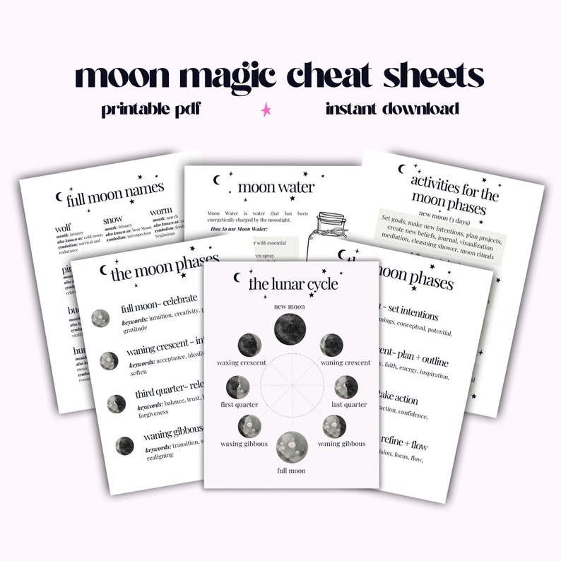 Moon Magic Cheat Sheets| Printable Grimoire Pages | Lunar Magic Guide ...