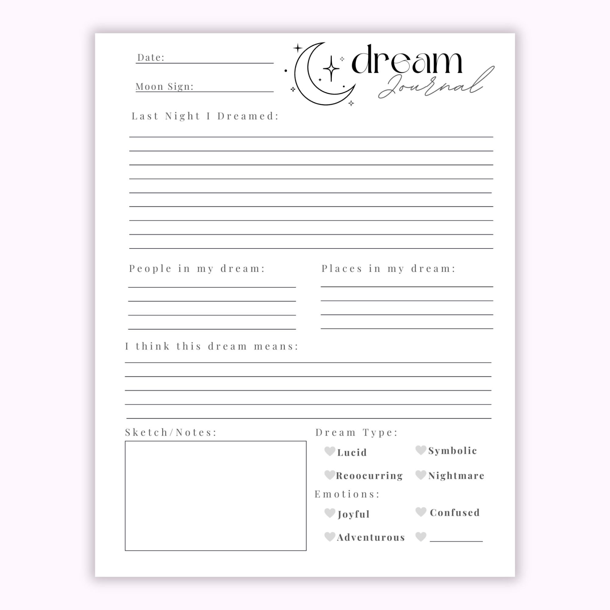 Dream Journal Printable, Dream Tracker, Dream Diary, Instant Download ...