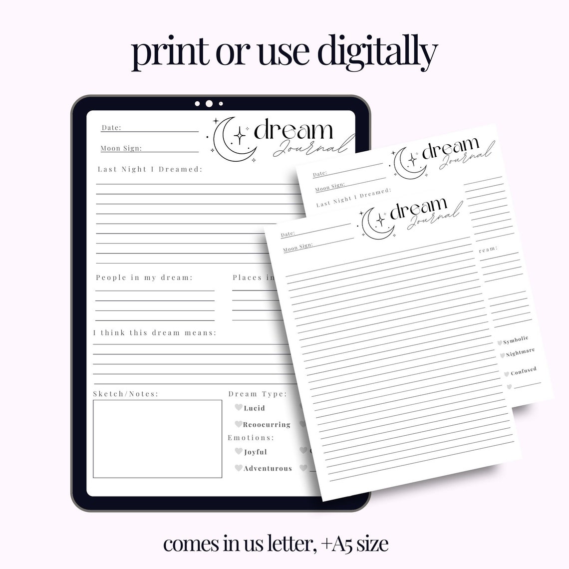 Dream Journal Printable, Dream Tracker, Dream Diary, Instant Download ...