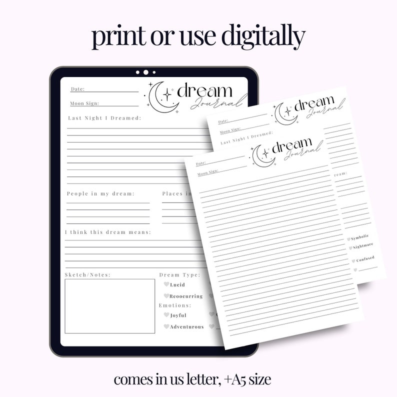 Dream Journal Printable, Dream Tracker, Dream Diary, Instant Download ...