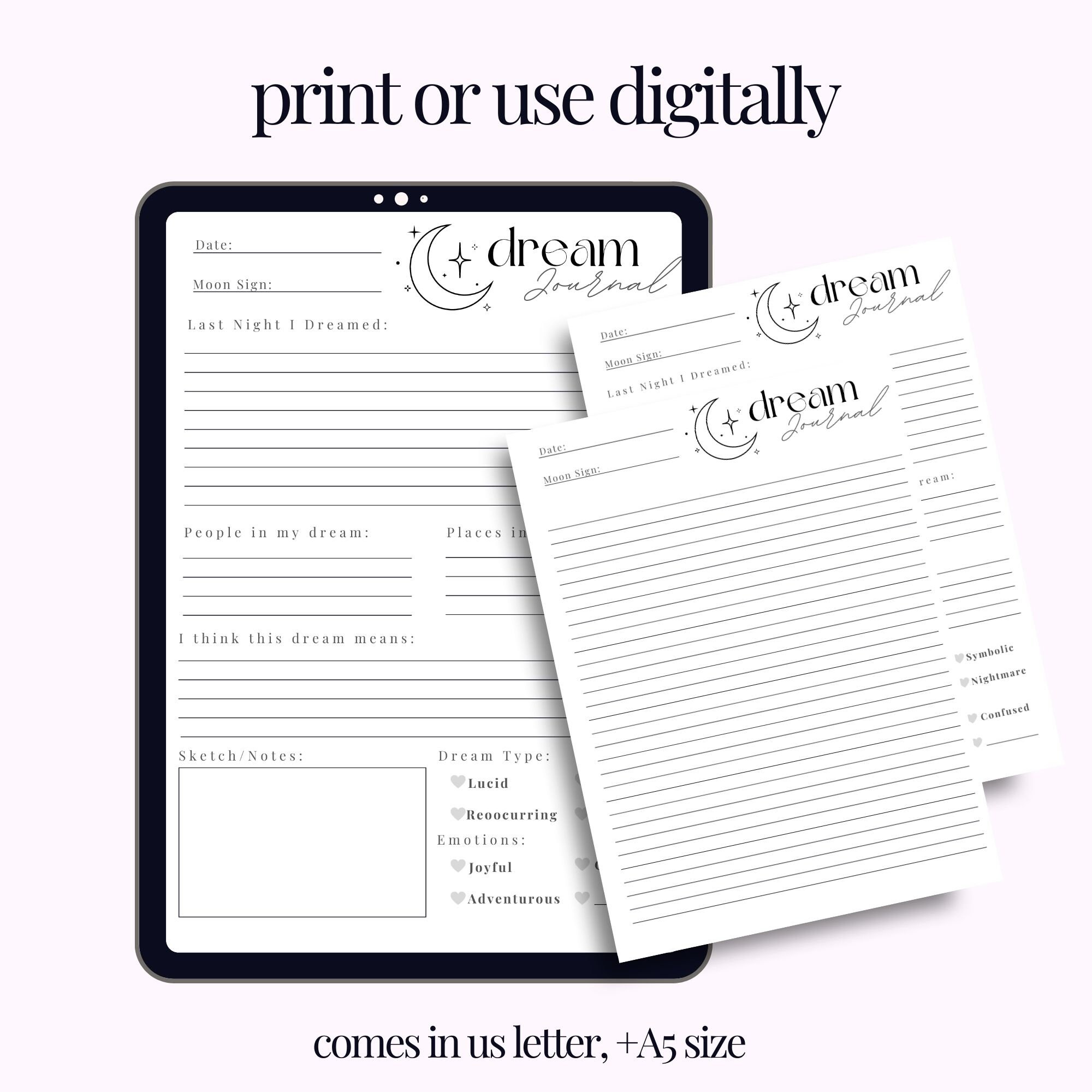 Dream Journal Printable, Dream Tracker, Dream Diary, Instant Download ...