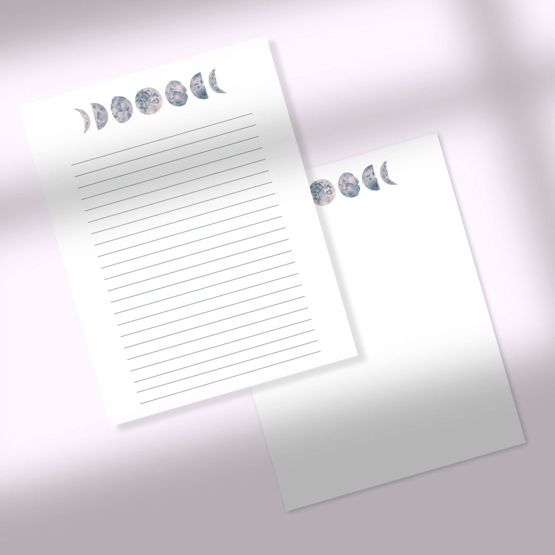 Moon Phase Stationary| Lined Paper Sheets | Printable Stationary Set ...