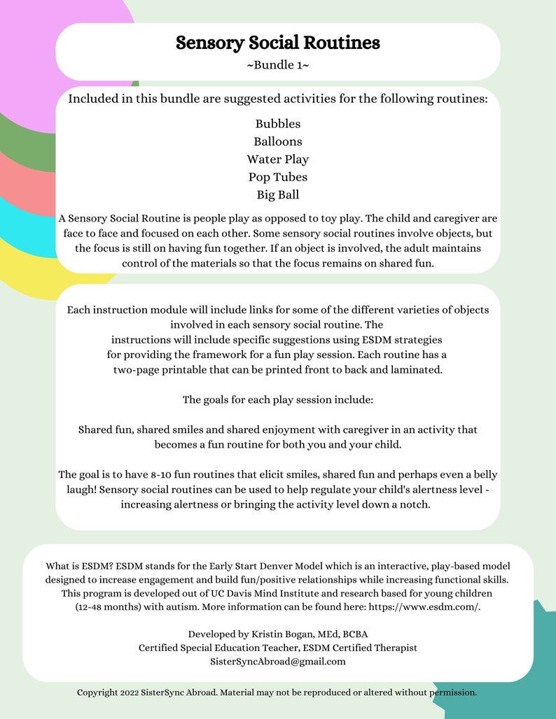 ESDM Sensory Social Routine autism Age 0-5 Sensory Bundle - Etsy