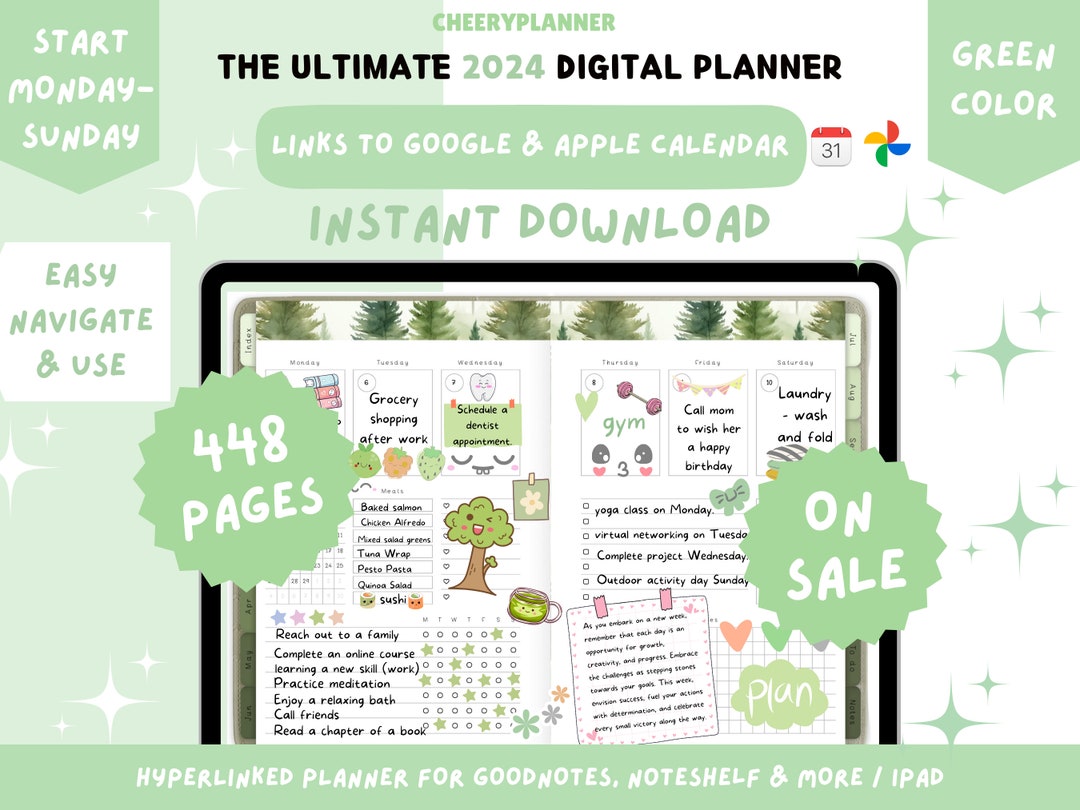 Nature Inspired Organizer 2024,green Digital Planner,hyperlinked ...