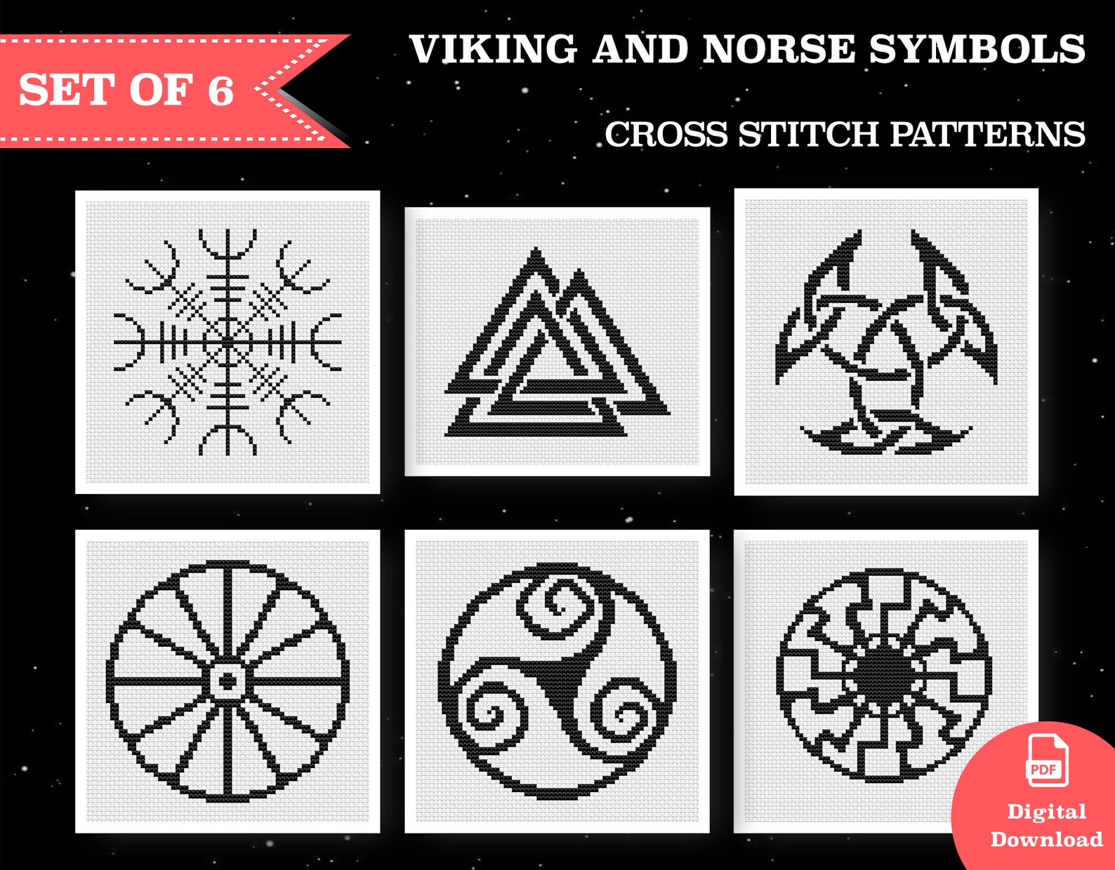 Viking Symbols Cross Stitch Pattern Pdf Set of 6 Patterns - Etsy