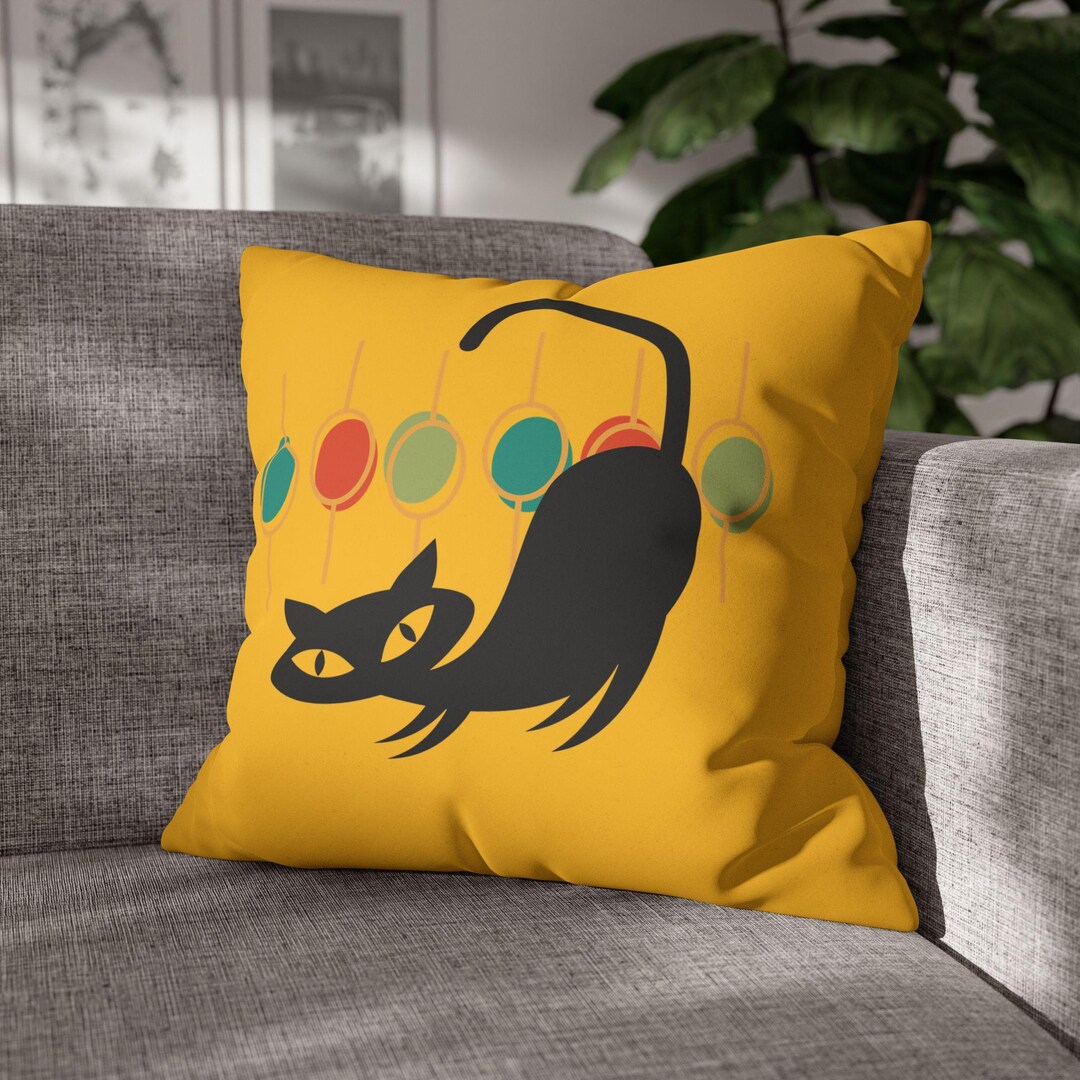 Retro Atomic Era Cat Mid Century Modern Decor Pillowcase, Square ...