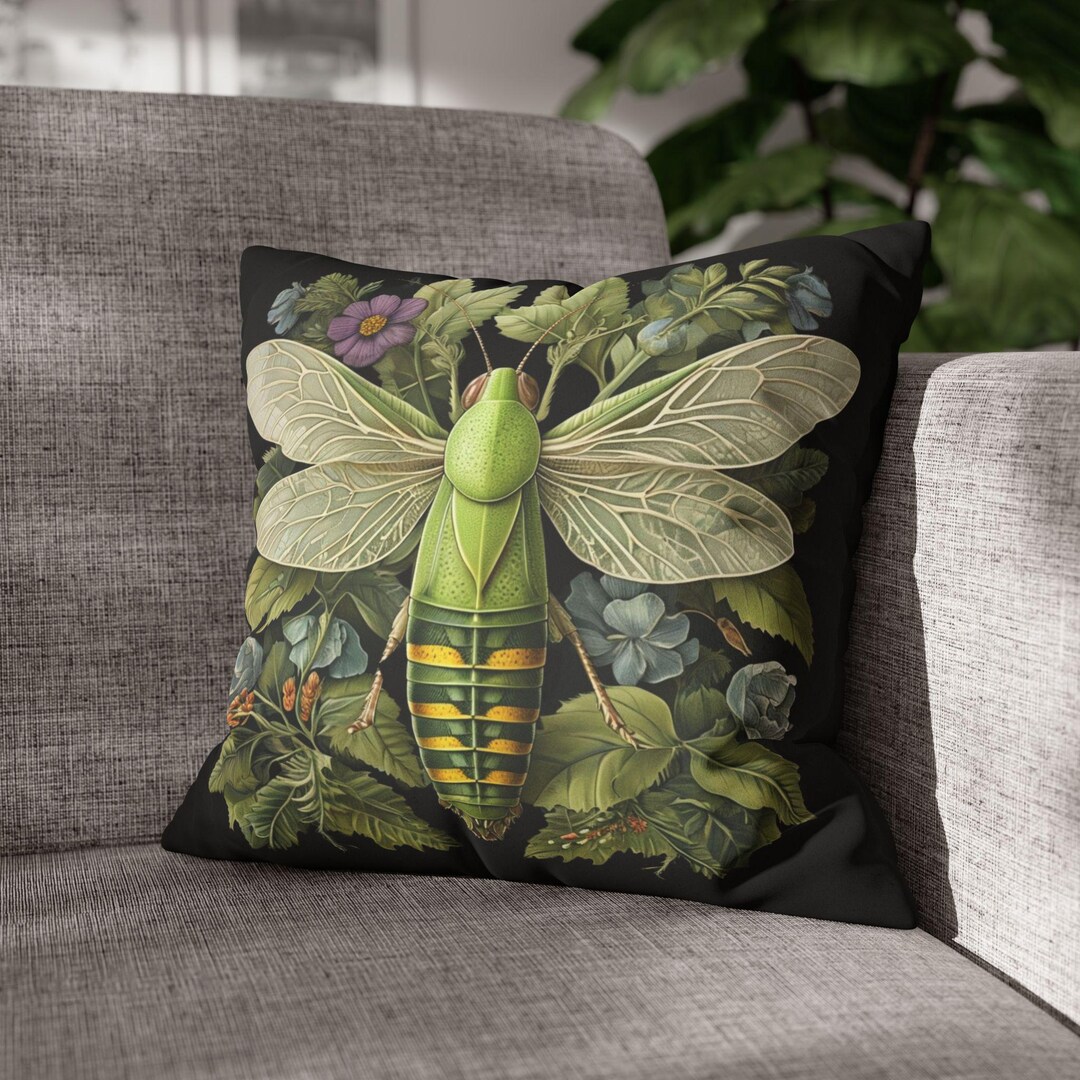 Grasshopper Botanical Pillowcase, Entomology Pillow Cover, Insect ...