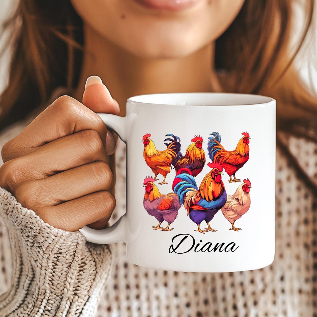 Personalized Name Chicken Ceramic Mug, Custom Rooster Coffee Cup ...