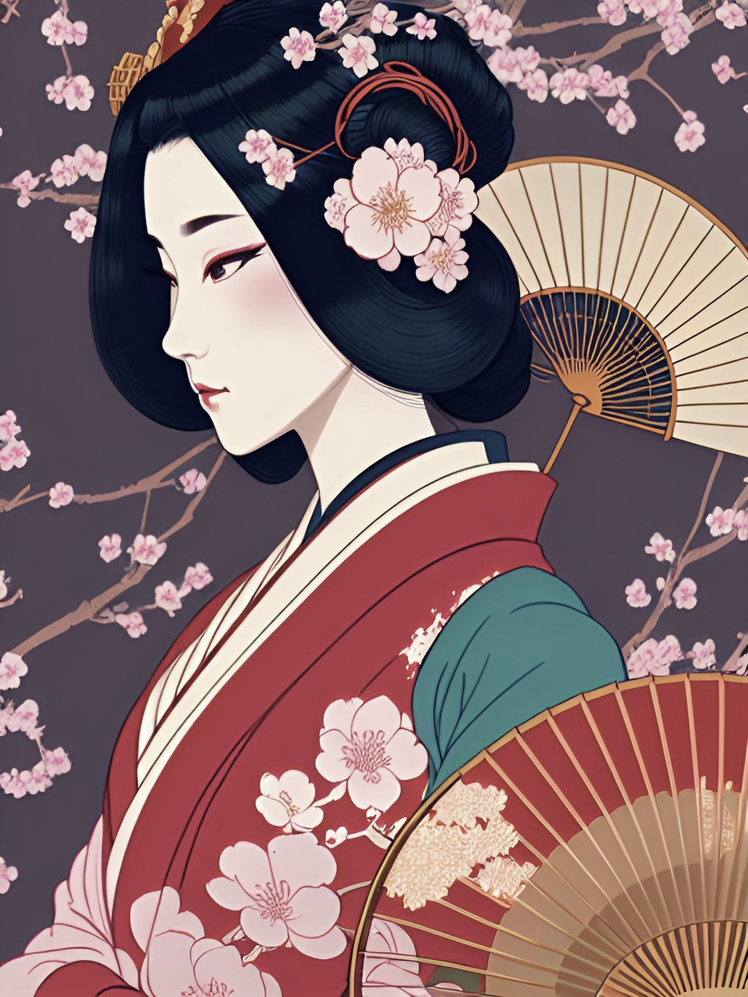 Geisha Digital Ai Art Wall Print. Printable. Digital Download. Muted ...
