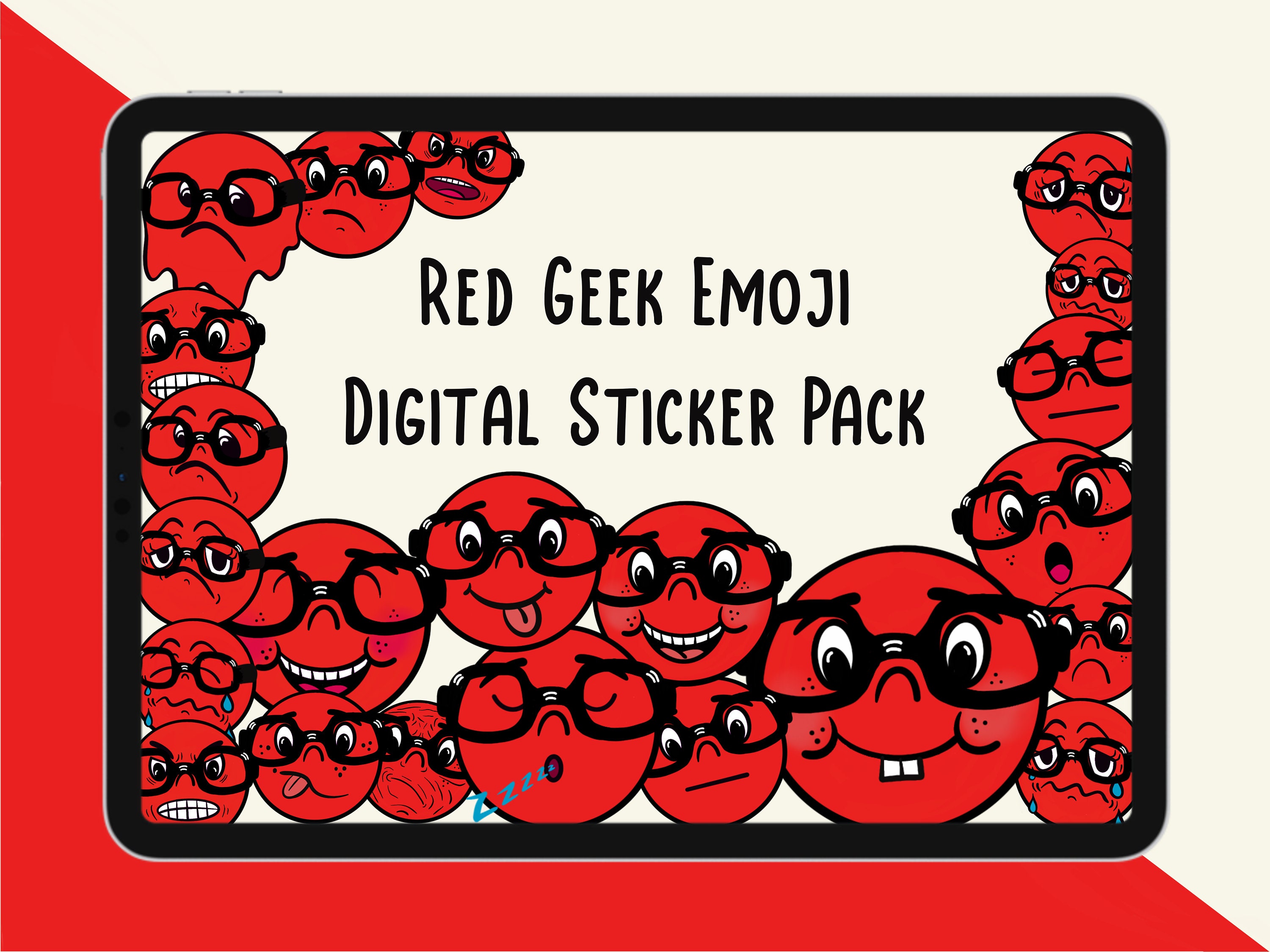 Geek, Nerd Emoji Clipart Stickers, Red With Glasses, Digital Smiley ...
