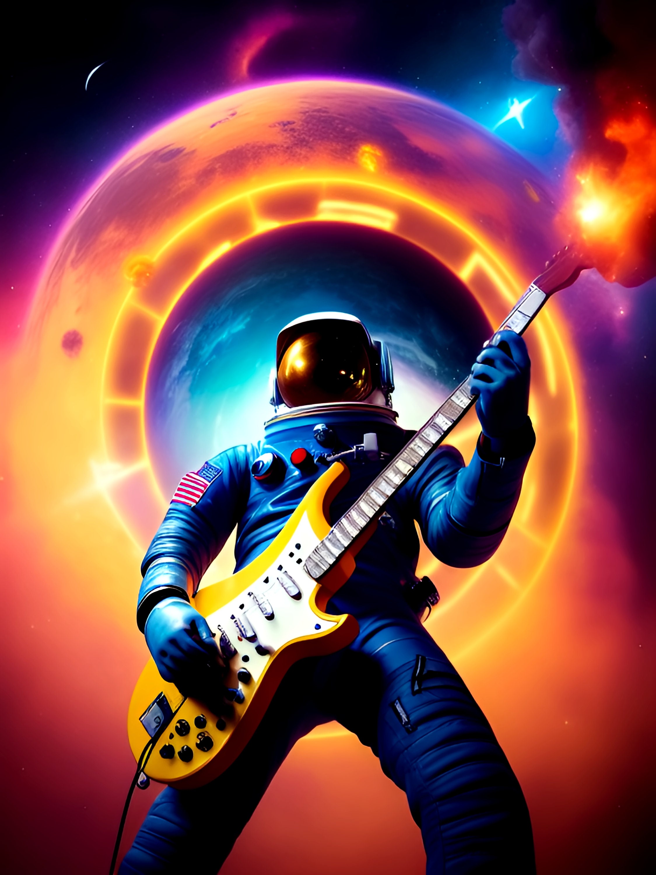 Astronaut Space Guitarist. Rocking Out With an Electric Guitar. Digital ...