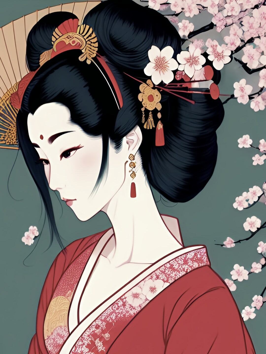 Geisha Digital Ai Art Wall Print. Printable. Digital Download. Muted ...