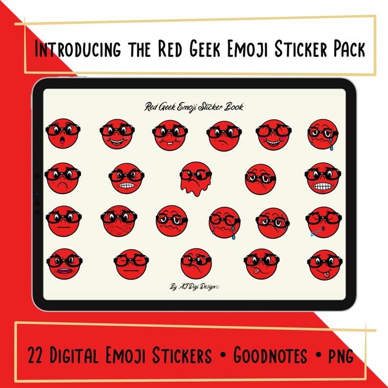 Geek, Nerd Emoji Clipart Stickers, Red With Glasses, Digital Smiley ...