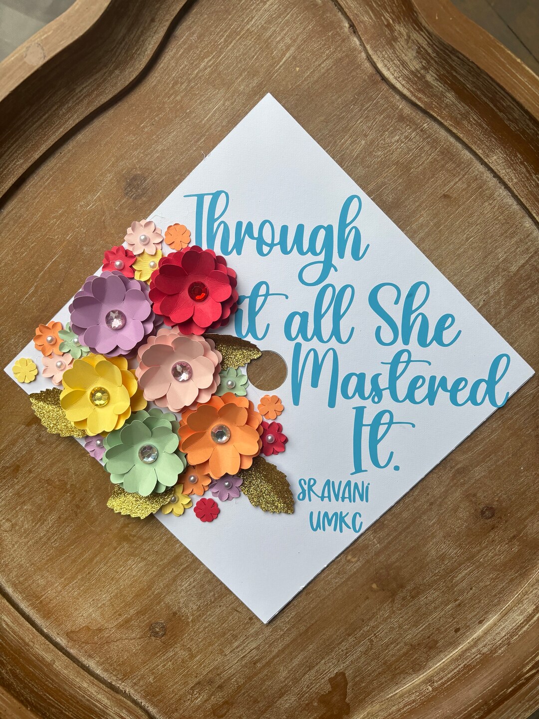 128 Custom Through It All She Mastered It Graduation Cap Topper, Flower ...