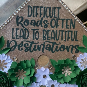124 Difficult Roads Graduation Cap Topper, Graduation Flower Cap Topper ...