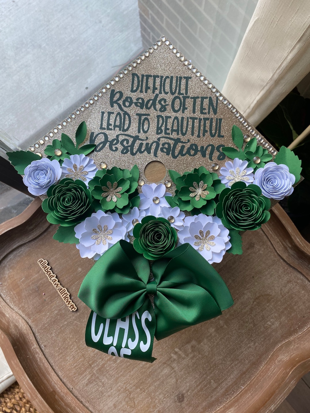 124 Difficult Roads Graduation Cap Topper, Graduation Flower Cap Topper ...