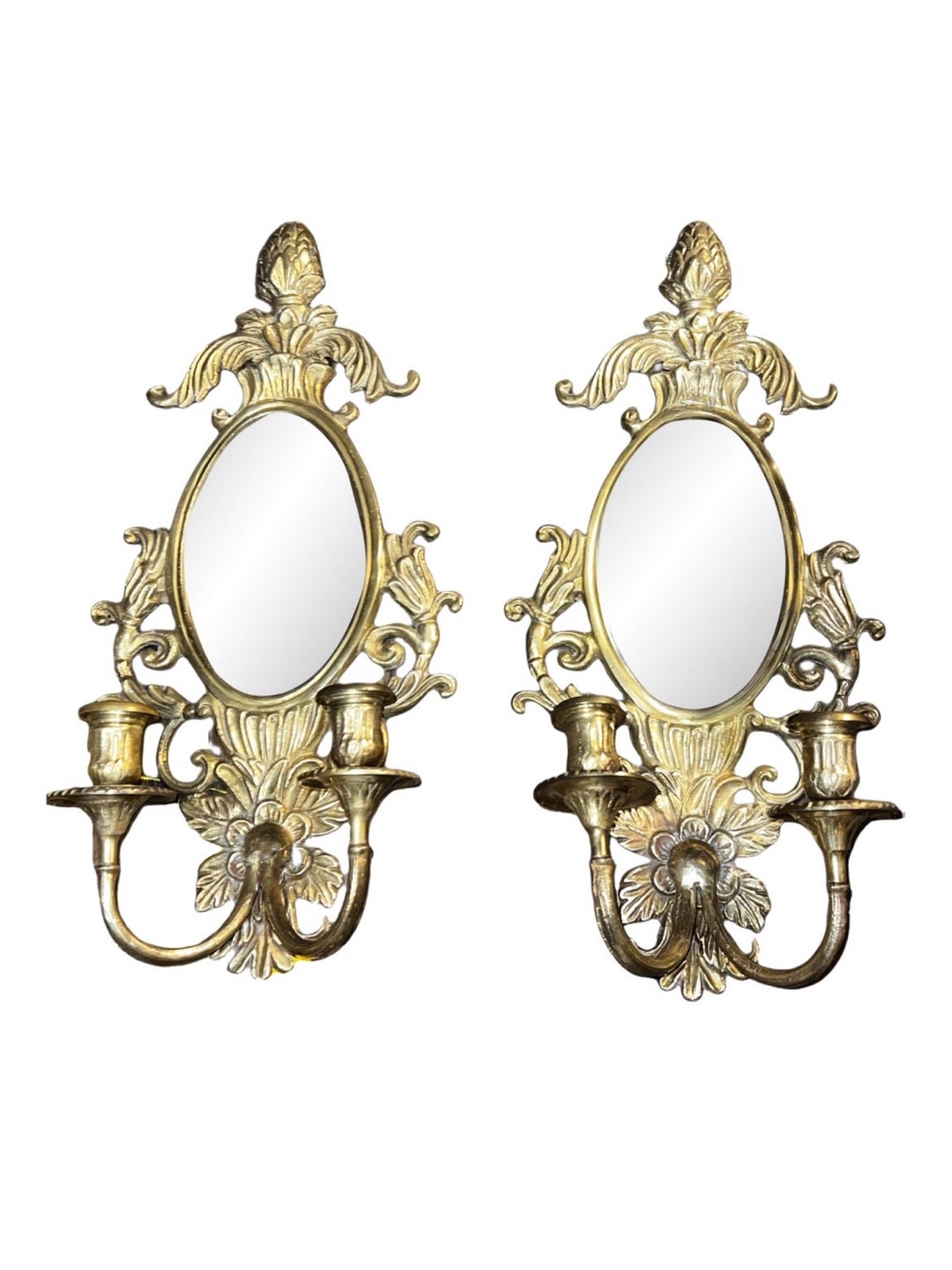 Pair of Antique 1920s Art Nouveau Mirrored Wall Sconces With Tapered ...