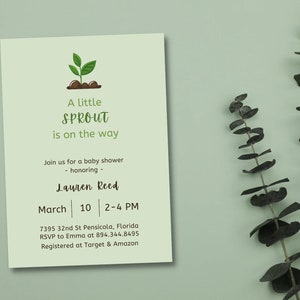 Little Sprout Baby Shower Invitation Template: Green & Modern (canva ...