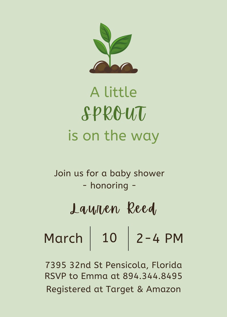 Little Sprout Baby Shower Invitation Template: Green & Modern (canva ...