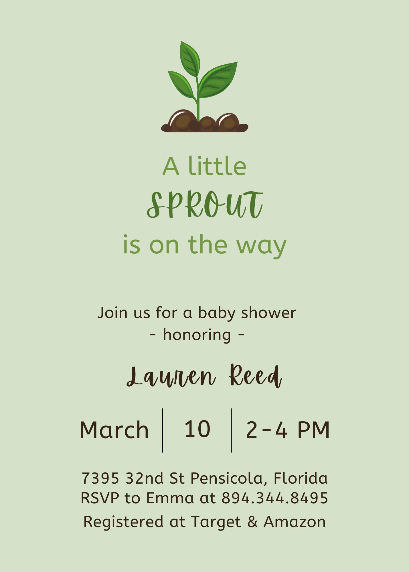 Little Sprout Baby Shower Invitation Template: Green & Modern (canva ...