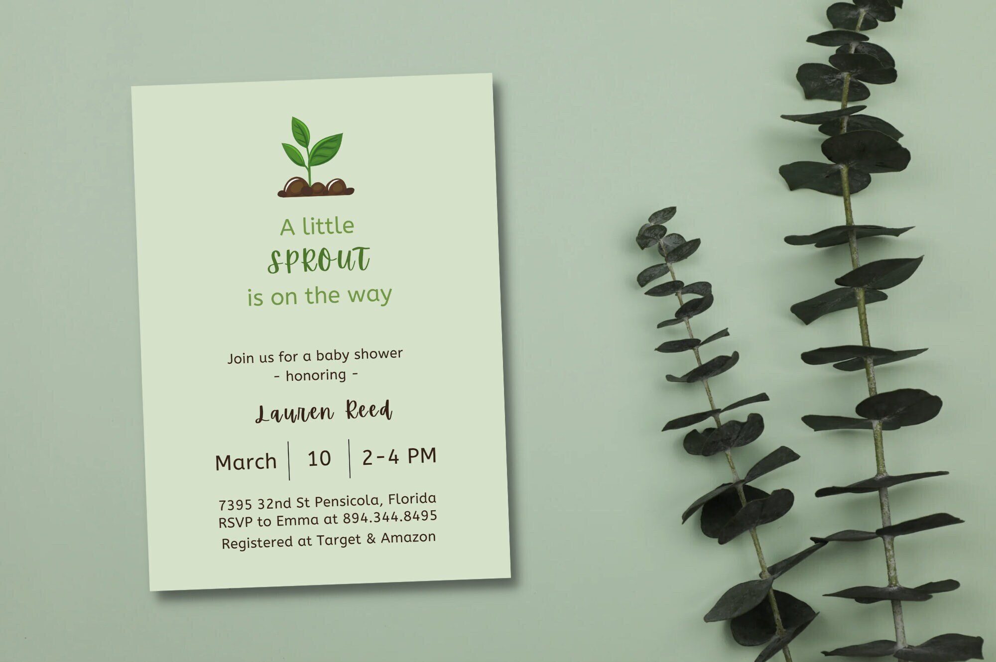 Little Sprout Baby Shower Invitation Template: Green & Modern (canva ...