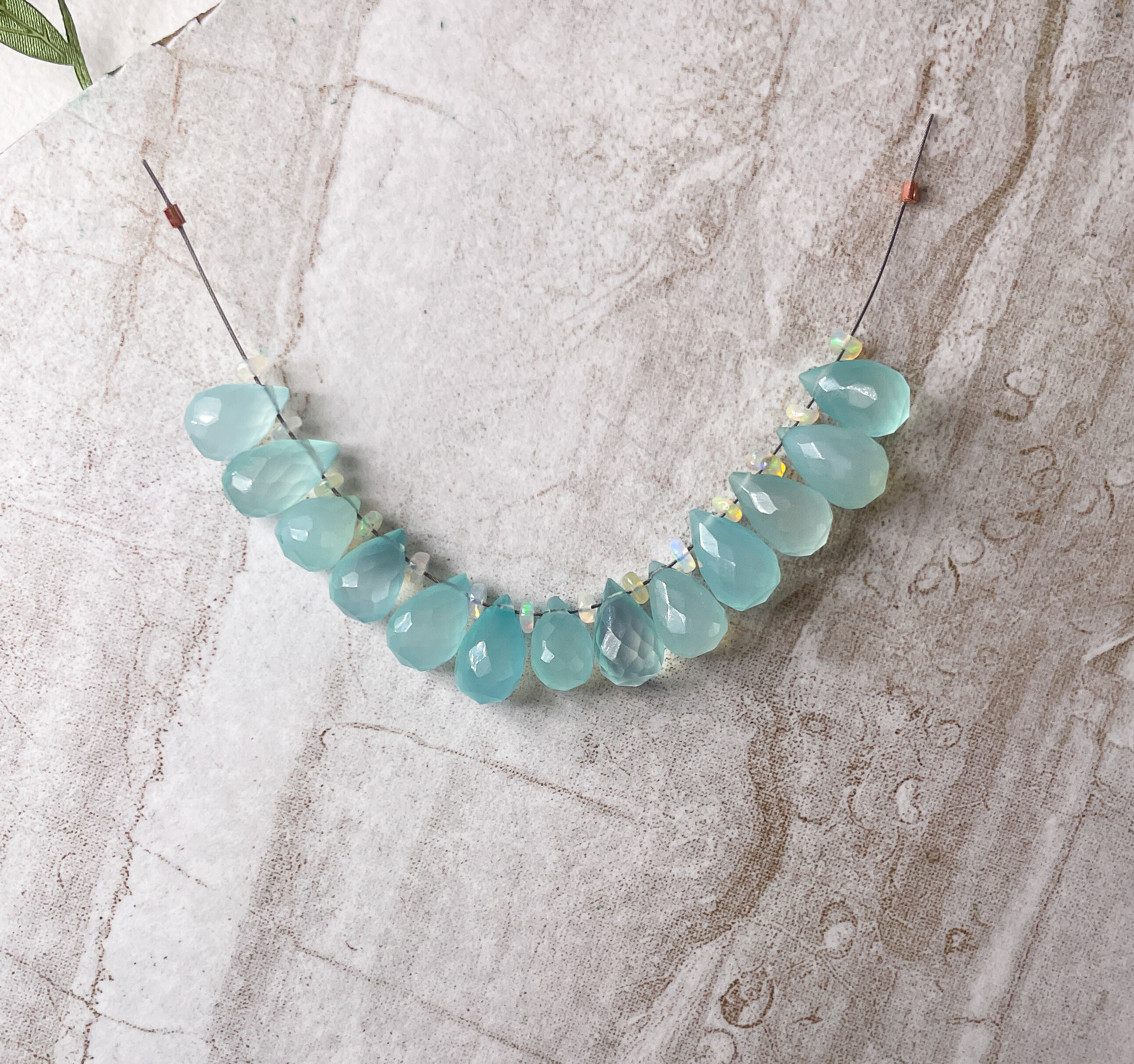 Beachy Blue Aqua Chalcedony Faceted Briolette Beads Set of 13 9x7mm to ...