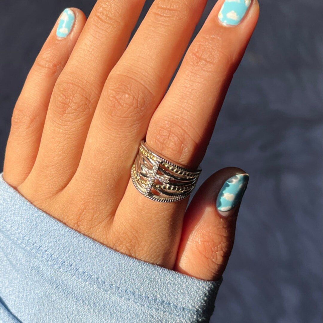 Danica Cross Ring, Handmade, 925 Sterling Silver, 14K Yellow Gold ...