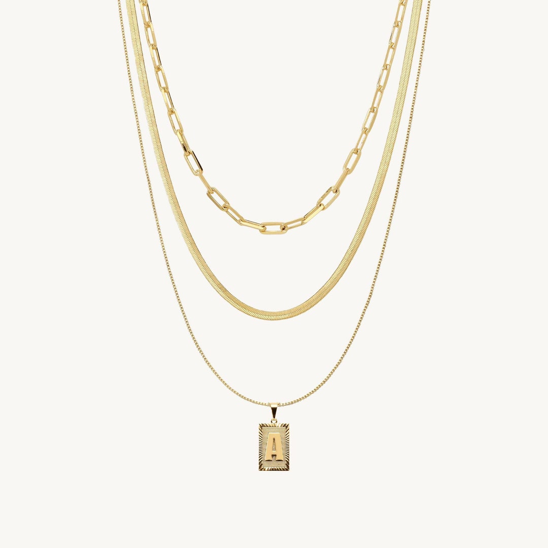 Personalized Chain Necklace Layering Set, 14k Gold Filled Chain ...