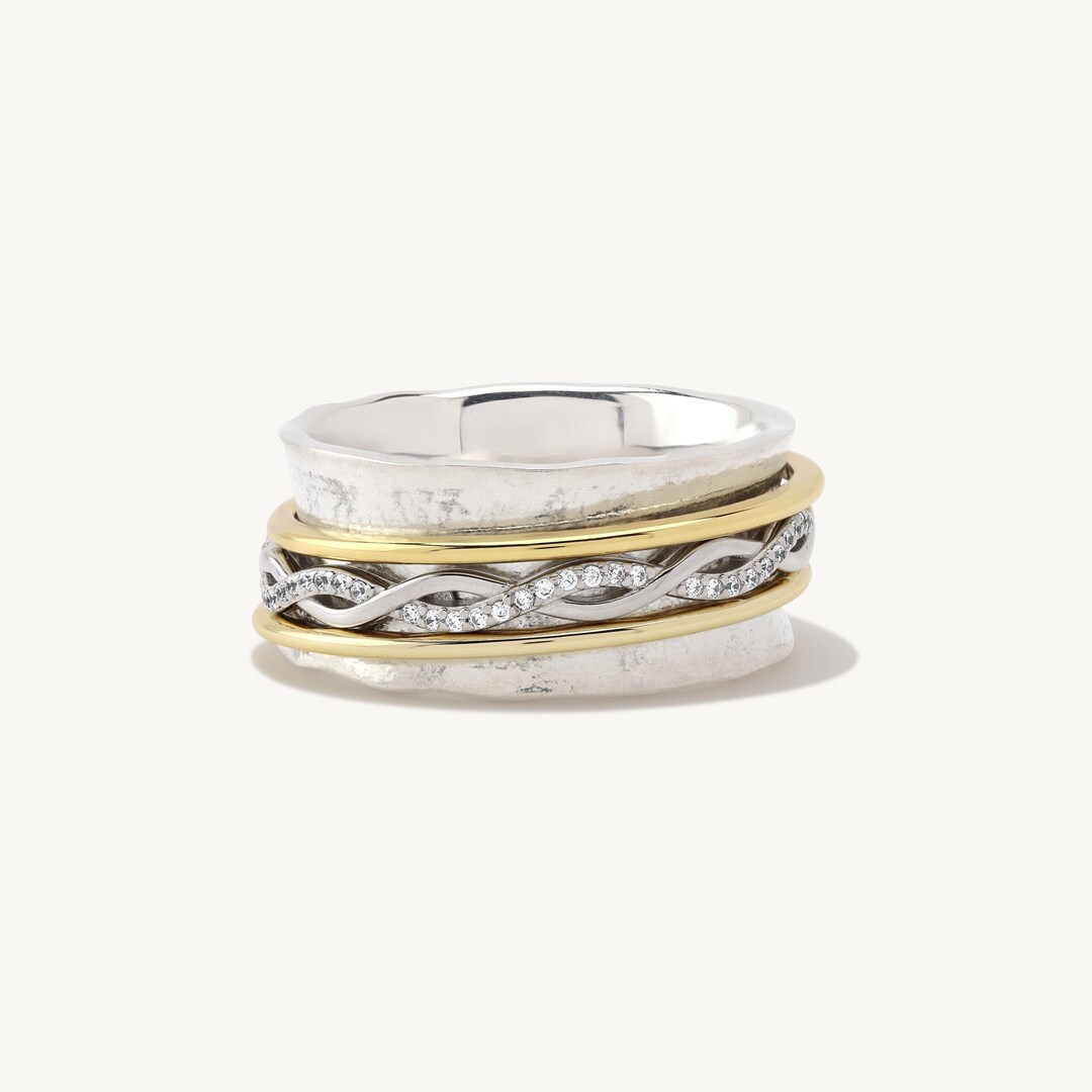 Infinity Spinner Ring, 14k Yellow Gold, 925 Sterling Silver, Mixed ...