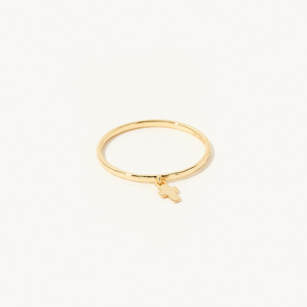 Livia Cross Charm Ring 14K Yellow Gold Ring Handmade Charm Cross Ring ...