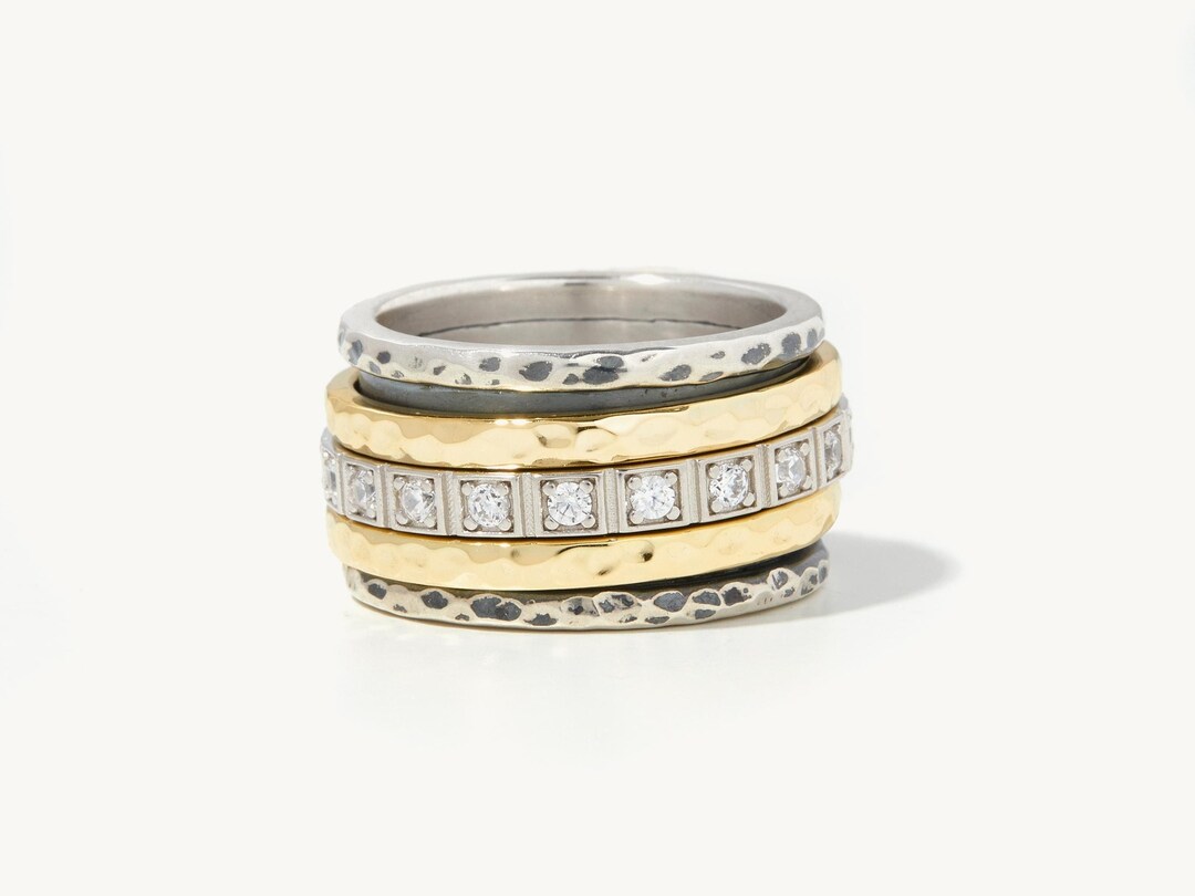 Romina Spinner Ring - Handmade 925 Sterling Silver and 14K Yellow Gold ...