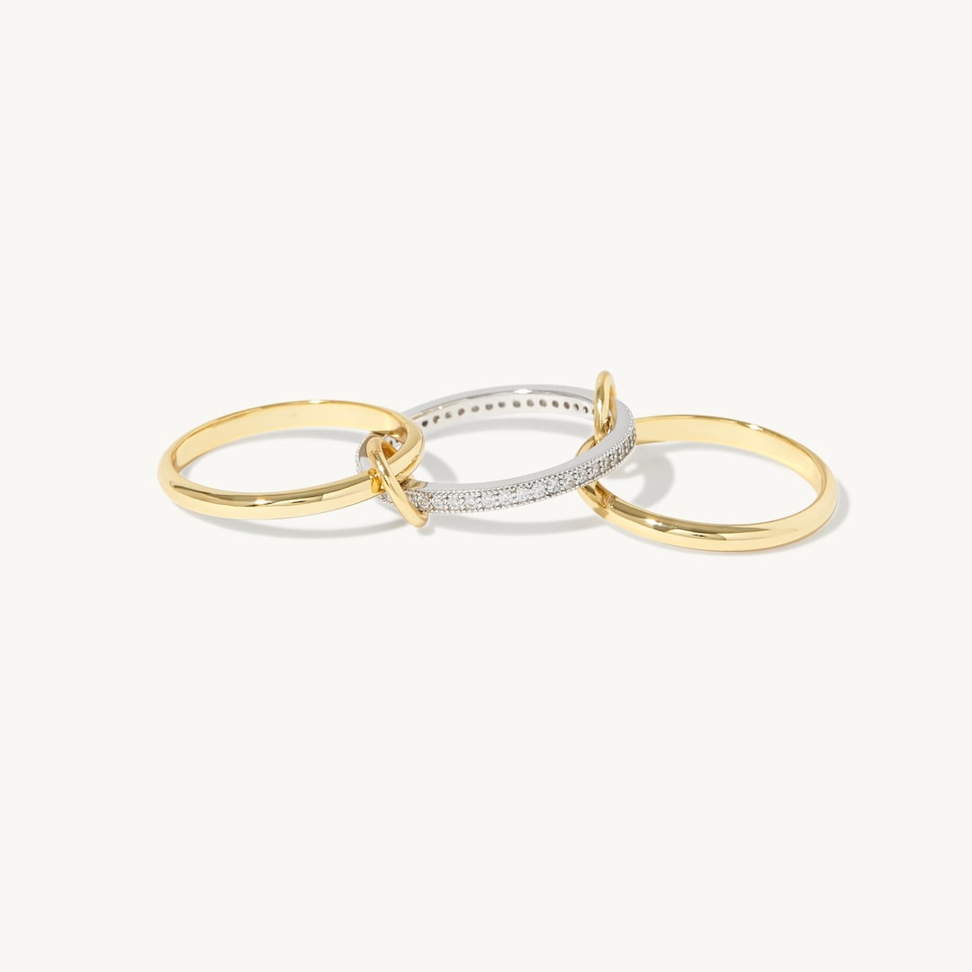 14K Yellow Gold Multi Link Connected Ring, Chunky Gold Connector Ring ...