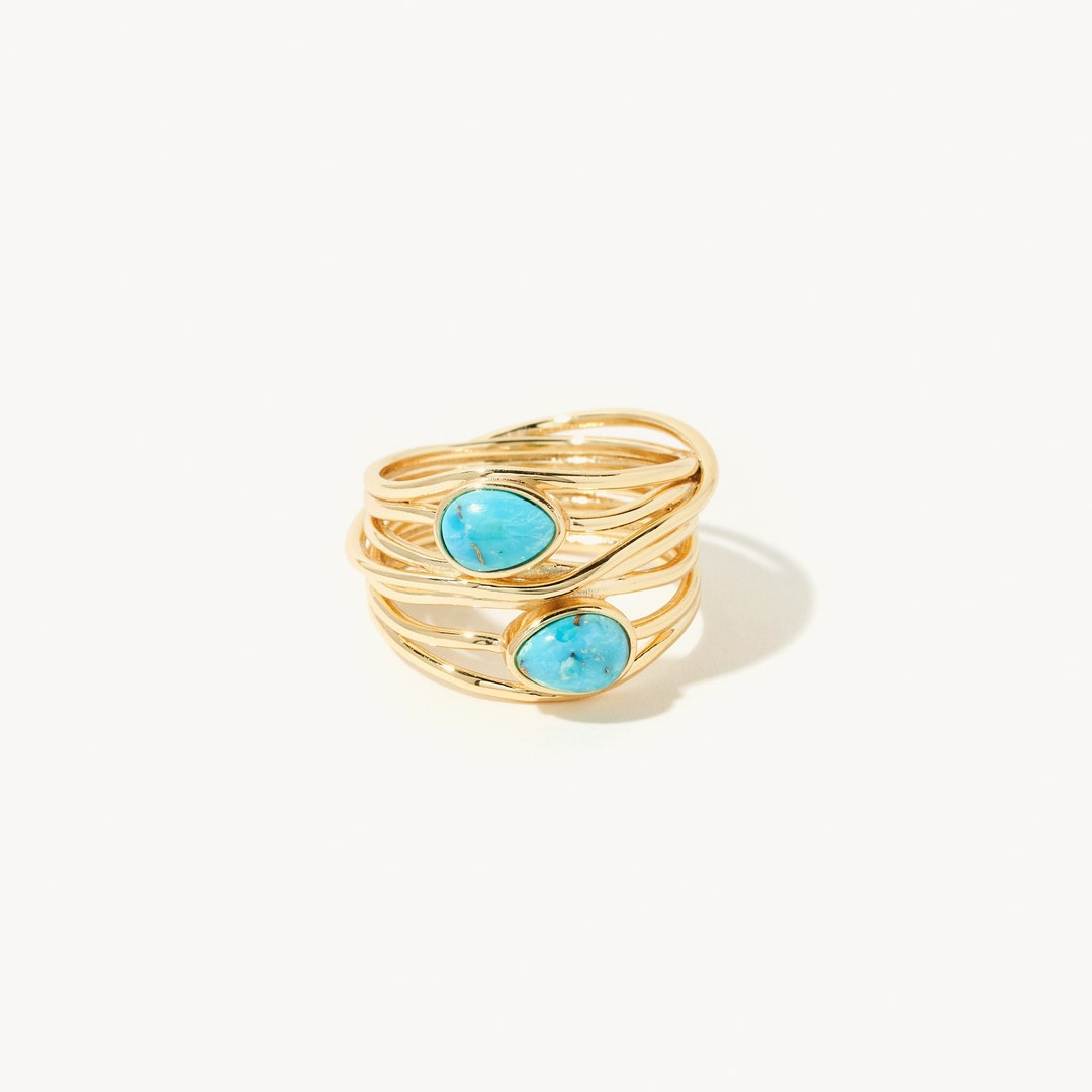 Turquoise Ring, Gold Band, Natural Turqoise Stone Ring, Unique Gold ...