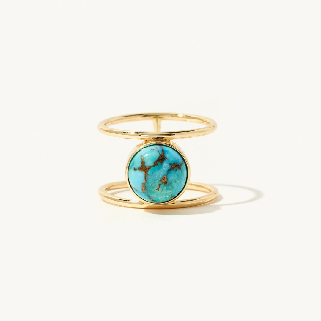 Turquoise Ring, Gold Band, Natural Turqoise Stone Ring, Unique Gold ...