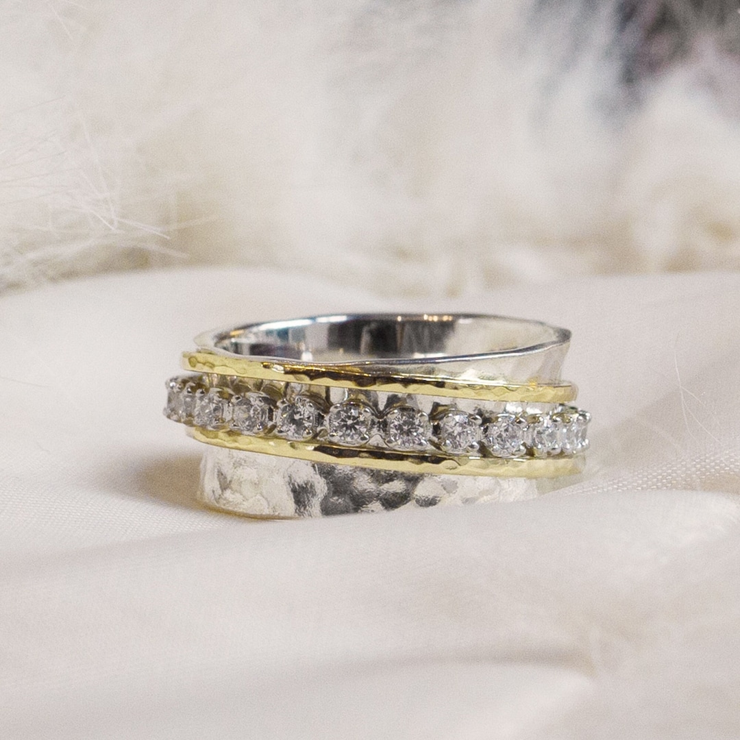 Aria Spinner Ring - Handmade 925 Sterling Silver and 14K Gold Handmade Spinner Ring - Etsy
