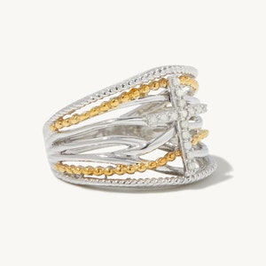 Danica Cross Ring, Handmade, 925 Sterling Silver, 14K Yellow Gold ...