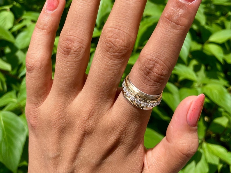 Aria Spinner Ring Handmade 925 Sterling Silver and 14K - Etsy