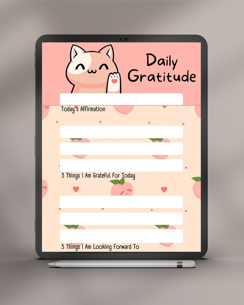 Cute Cat Gratitude Journal, Printable, Daily Reflection Journal, Kawaii ...