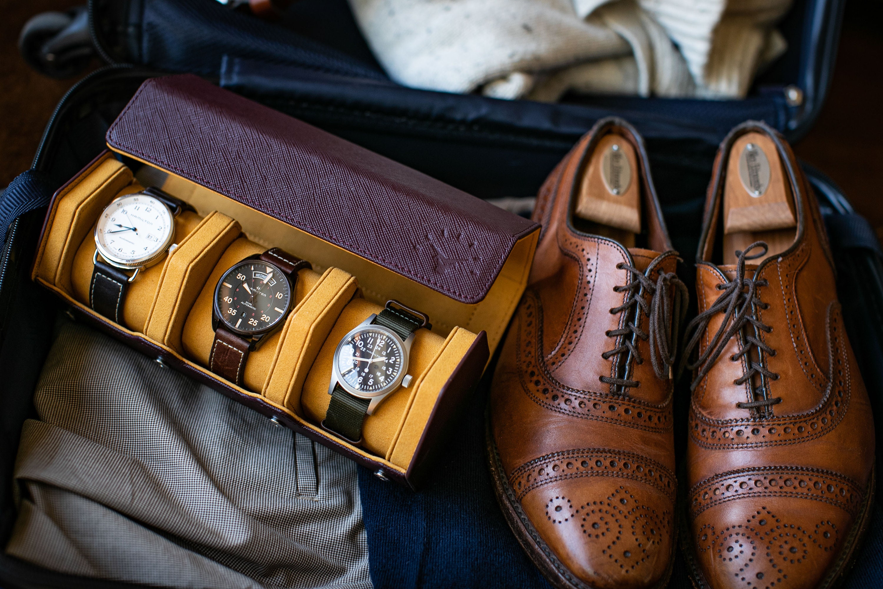 Luxury Leather Watch Roll Burgundy Travel Watch Roll Saffiano Leather ...